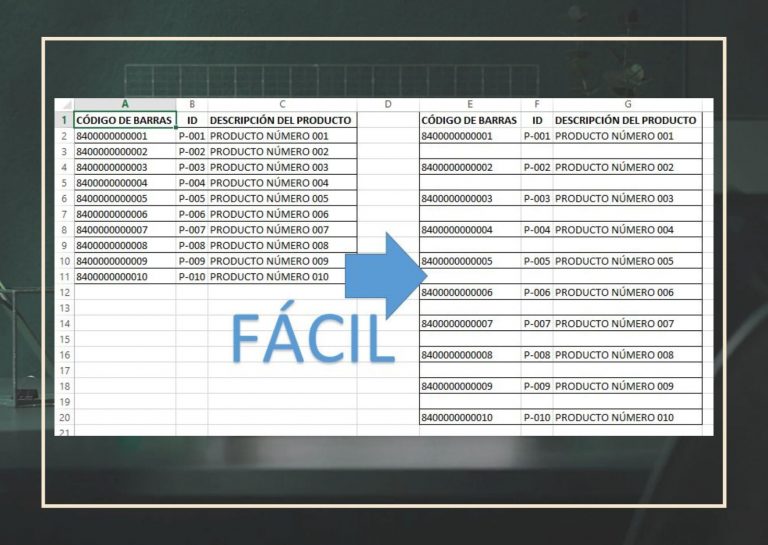 Cómo insertar filas en blanco intercaladas en Excel | BUSCARV